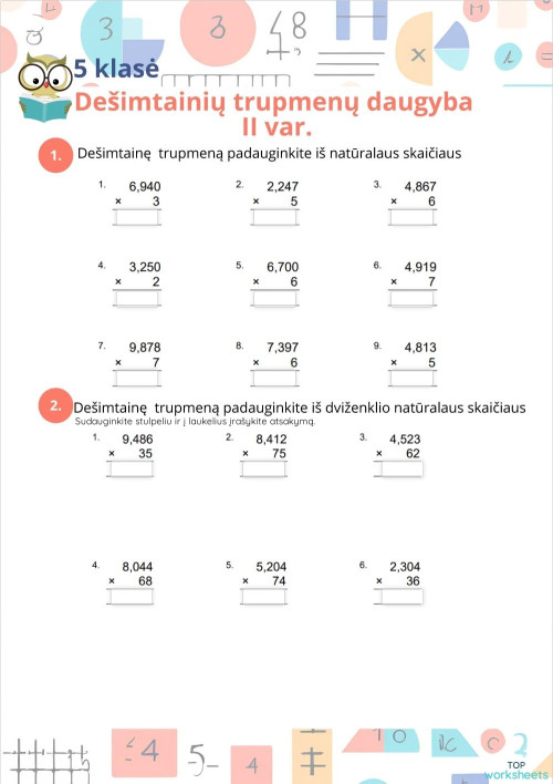Veiksmai su dešimtainias skaičiais: interactive worksheets and online exercises | TopWorksheets