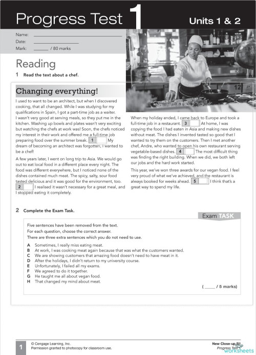 B1 - Progress Test 1. Interactive worksheet | TopWorksheets