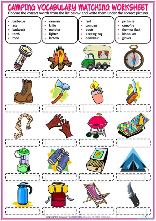 Eas Camping matching worksheet. Interactive worksheet | TopWorksheets