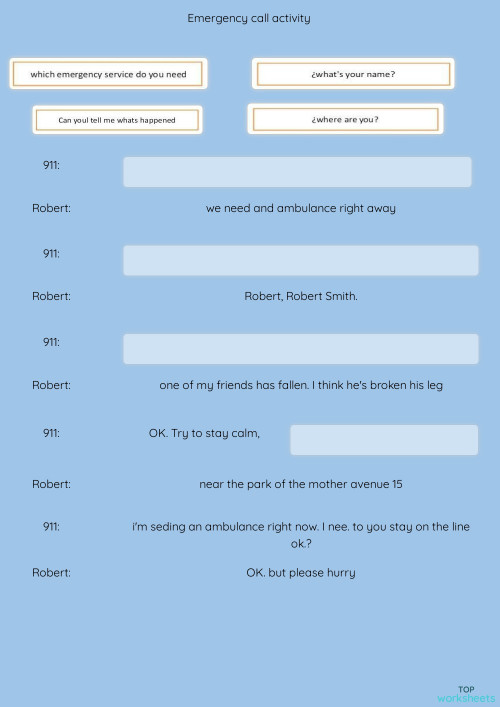 emergency calls. Ficha interactiva | TopWorksheets