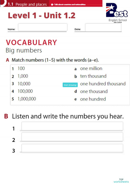 Level 1 - Unit 1.1 vocab. Interactive worksheet | TopWorksheets