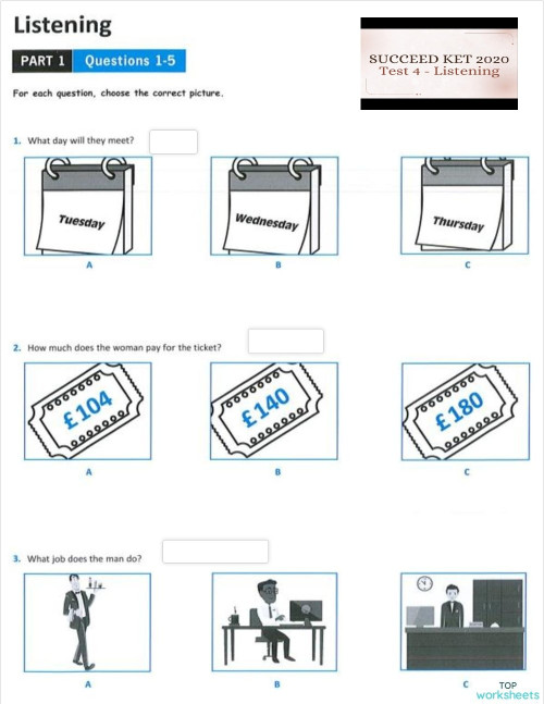 KET - TEST 4 - LISTENING. Interactive worksheet | TopWorksheets