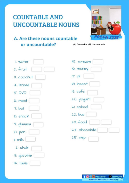 Countable and Uncountable Nouns. Interactive worksheet | TopWorksheets