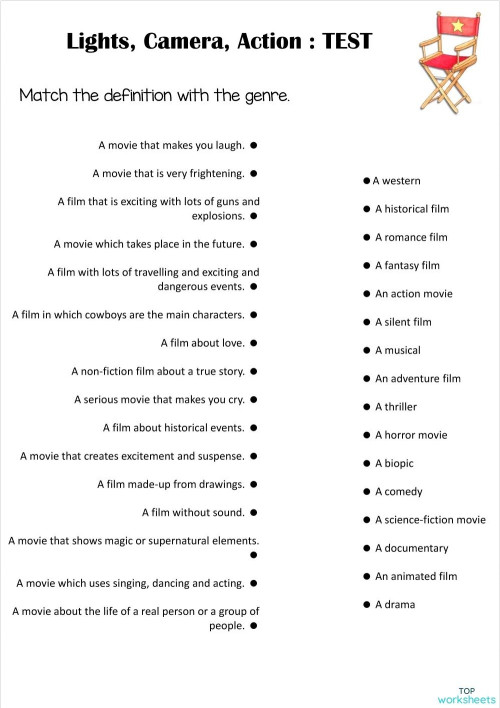 Test Light, Camera, Action. Interactive worksheet | TopWorksheets
