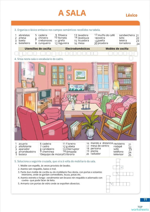 A sala de estar. Interactive worksheet | TopWorksheets