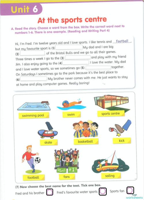 At the sports centre. Interactive worksheet | TopWorksheets