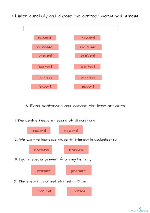 Pronunciation unit 4. Interactive worksheet | TopWorksheets