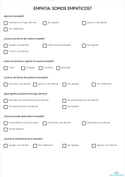 EMPATIA. SOMOS EMPATICOS?. Ficha interactiva | TopWorksheets