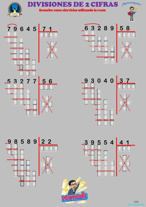 DIVISIÓN DE 2 CIFRAS. Ficha interactiva | TopWorksheets