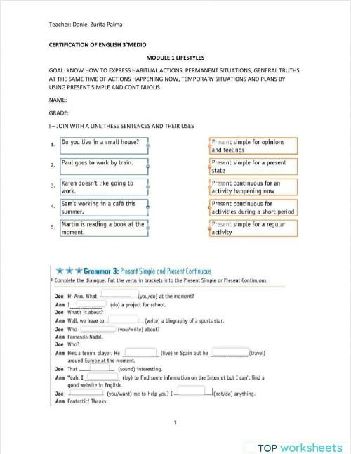 Present simple v-s present continuous. Interactive worksheet ...