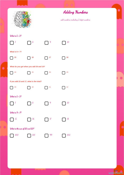 Adding Numbers. Interactive worksheet | TopWorksheets