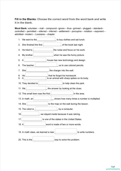 Homework - Vocabulary January 22. Interactive worksheet | TopWorksheets
