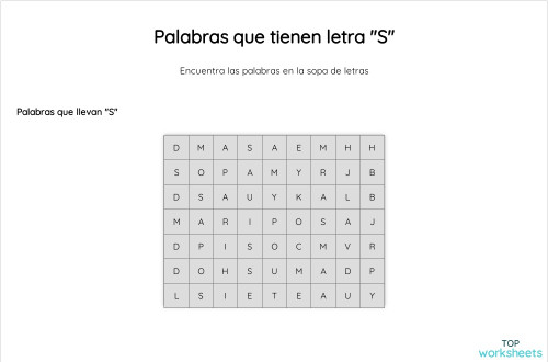 Palabras que tienen letra "S". Ficha interactiva | TopWorksheets