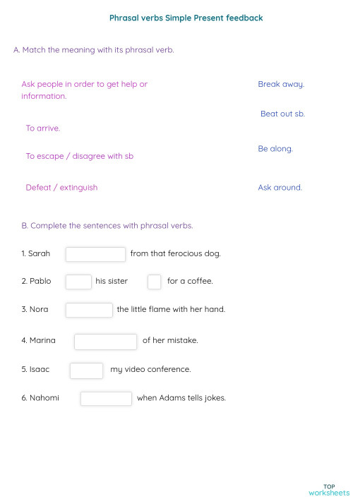 Phrasal verbs feedback. Interactive worksheet | TopWorksheets