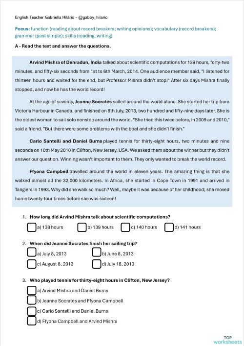 TTT A1 - Lesson 14 - Reading 2. Interactive worksheet | TopWorksheets