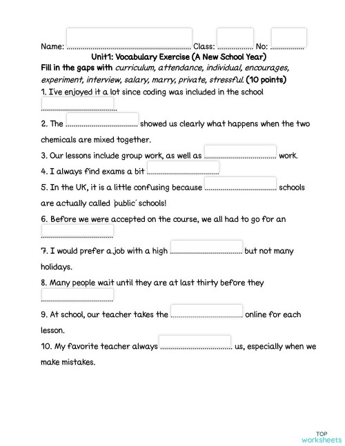 M.4 Unit1 Vocabulary. Interactive worksheet | TopWorksheets