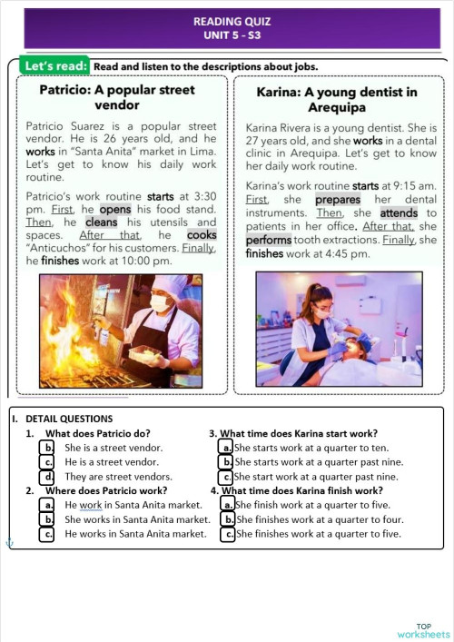 READING QUIZ A- UNIT 5 SESSION 3- A1. Interactive worksheet | TopWorksheets