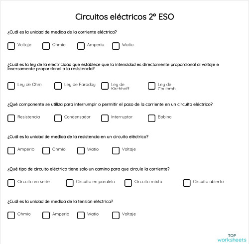 Hojas De Trabajo De Circuitos Eléctricos