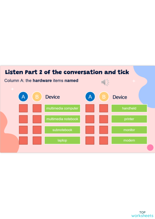 LISTENING AND TICK. Bài tập tương tác | TopWorksheets