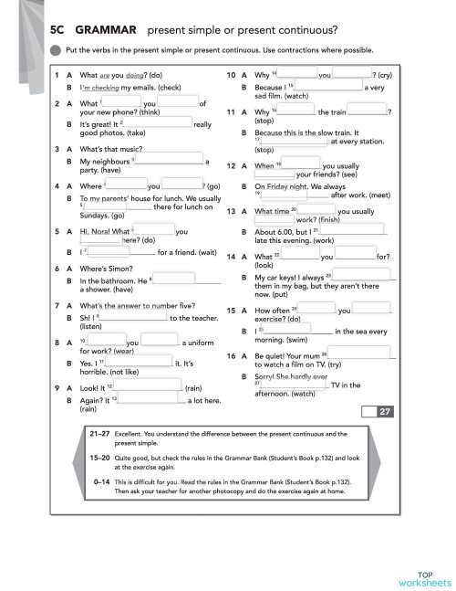 5C GRAMMAR: Present simple or present continuous?. Interactive ...