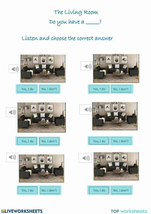 Living Room Furniture. Interactive worksheet | TopWorksheets