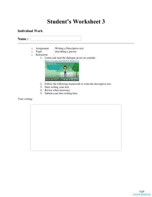 Student worksheet 3 Descriptive text. Interactive worksheet | TopWorksheets