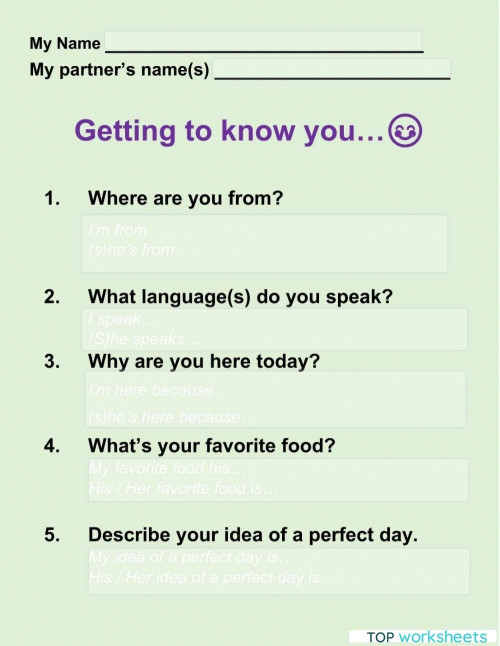 Getting to know you interactive. Interactive worksheet | TopWorksheets