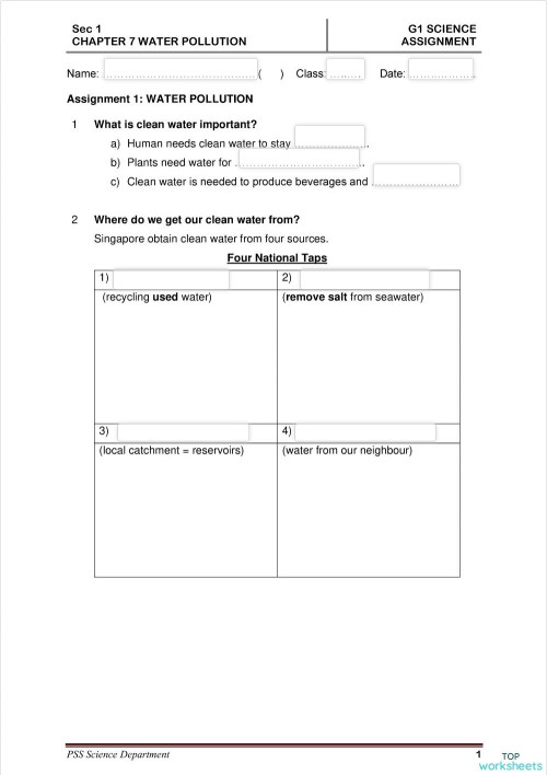 Chapter 7 Water Pollution. Interactive worksheet | TopWorksheets