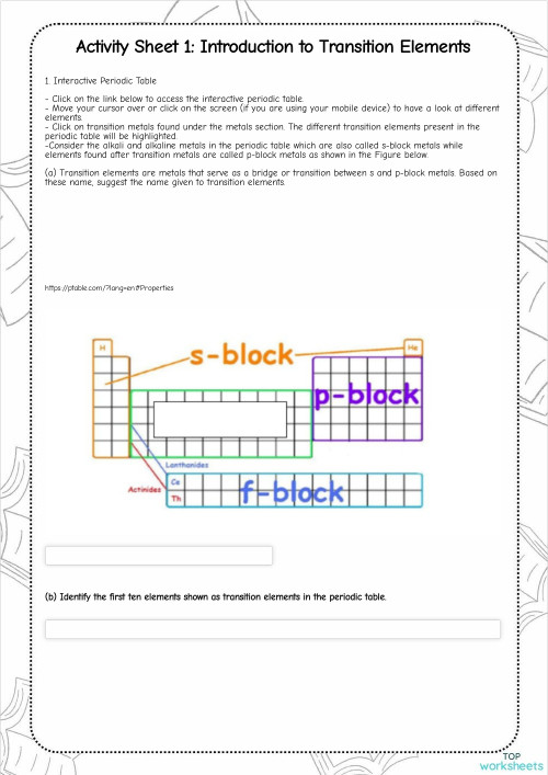 Activity Sheet 1: Introduction to Transition Elements. Interactive ...