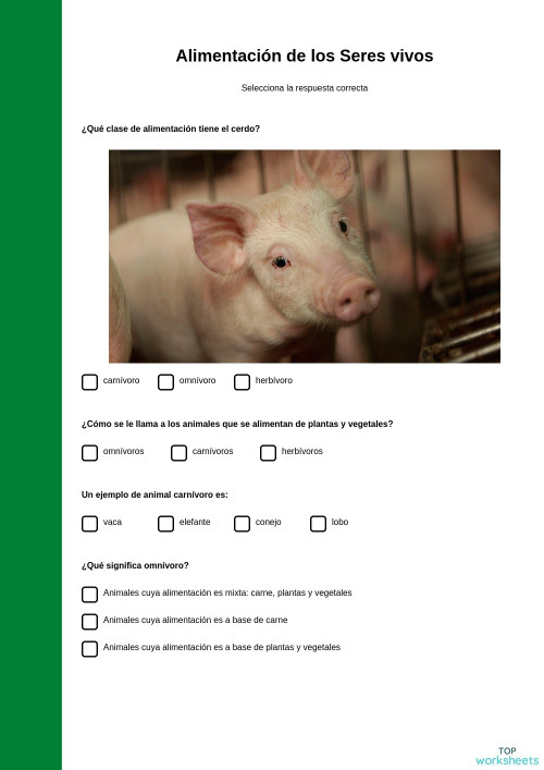 Alimentación de los Seres vivos. Ficha interactiva | TopWorksheets