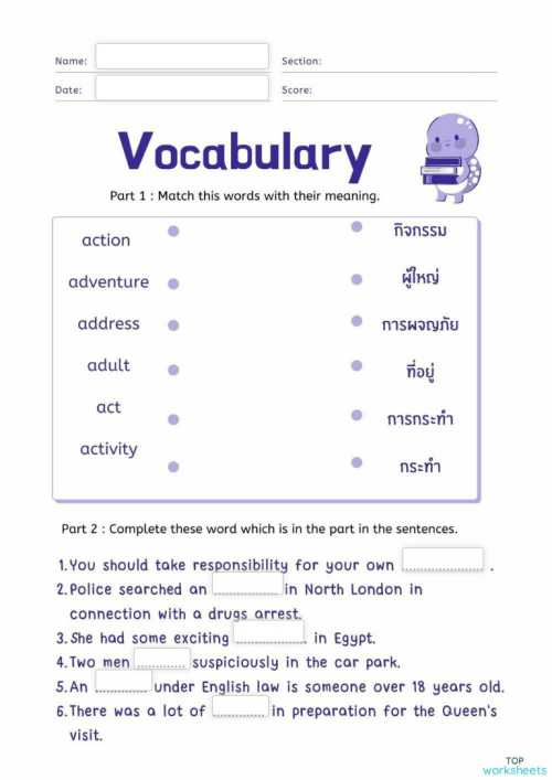 Interactive worksheets and online exercises in thai | TopWorksheets