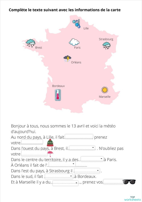 la météo en france. Fiche interactive | TopWorksheets