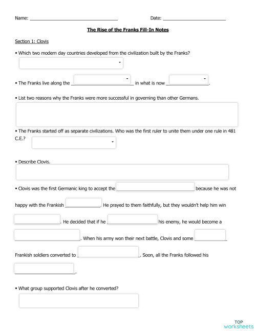 The Rise of the Franks Fill-In Notes. Interactive worksheet | TopWorksheets