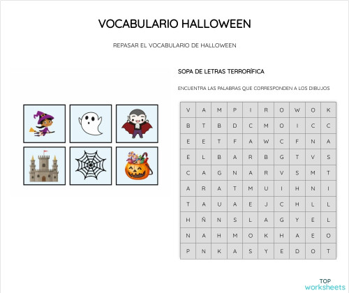 VOCABULARIO HALLOWEEN. Ficha interactiva | TopWorksheets