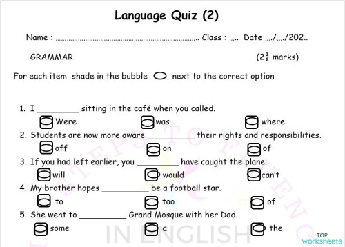 Grammar Quiz 2. Interactive worksheet | TopWorksheets