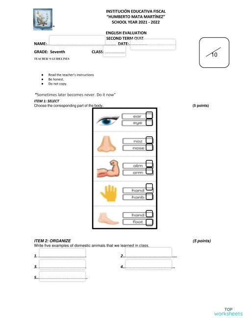 SEVENTH GRADE QUIZ. Interactive worksheet | TopWorksheets