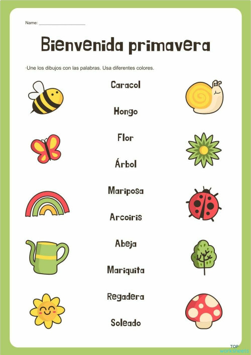Hoja de trabajo educativa imprimible vocabulario de primavera simple ...