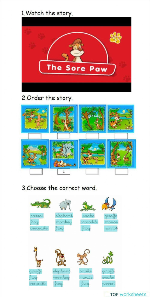 Tiger 1 - Unit 5 - The sore paw. Interactive worksheet | TopWorksheets