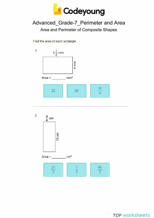 Area and Perimeter of Composite Shapes Advanced. Interactive worksheet ...