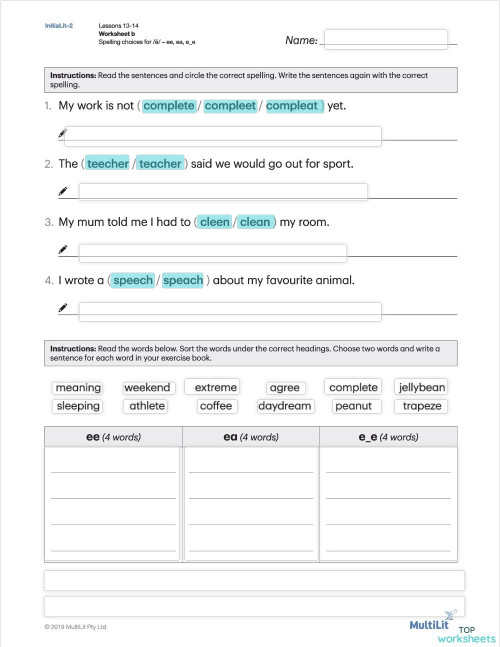 Lesson 14 Long e sound. Interactive worksheet | TopWorksheets