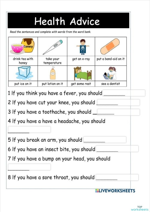 Health problems starter. Interactive worksheet | TopWorksheets