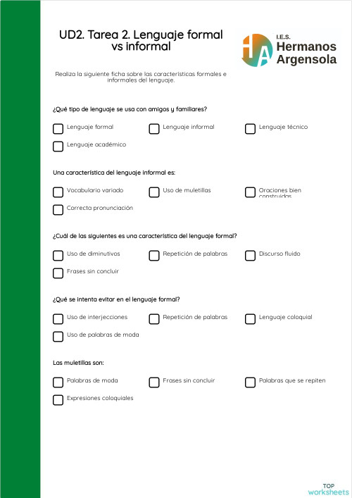 UD1. Tarea 2. Lenguaje formal vs informal. Ficha interactiva ...