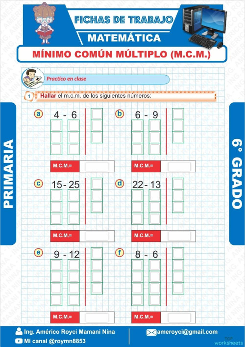 Minimo comun multiplo. Ficha interactiva | TopWorksheets