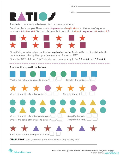 Ratios (simplifying). Interactive worksheet | TopWorksheets