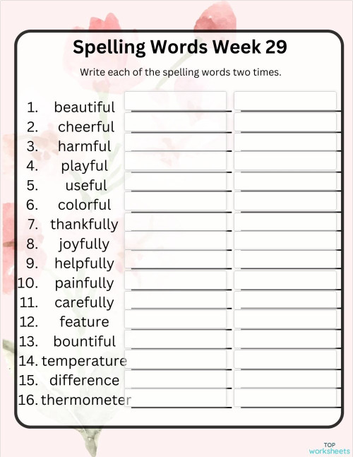 Spelling Words 29.1. Interactive worksheet | TopWorksheets
