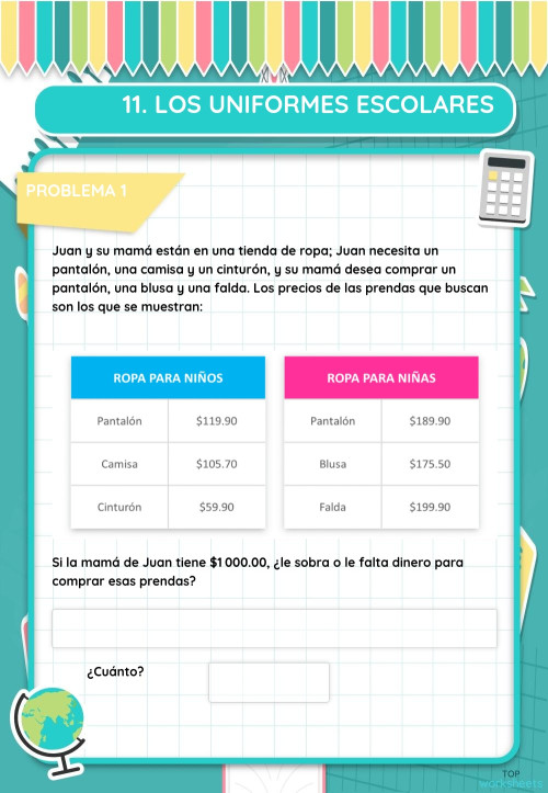DESAFÍO 11 LOS UNIFORMES. Ficha interactiva | TopWorksheets