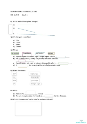 UNDERSTANDING ELEMENTARY SHAPES. Interactive worksheet | TopWorksheets