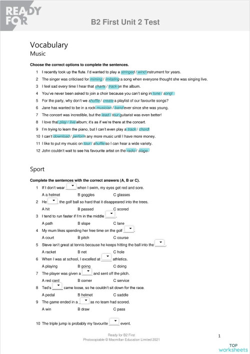 FCC- TEST UNIT 2. Interactive worksheet | TopWorksheets