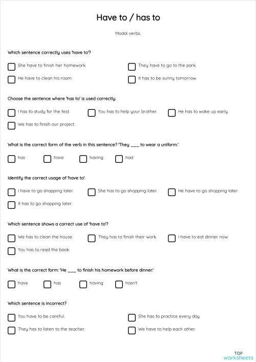 Have to / has to. Interactive worksheet | TopWorksheets