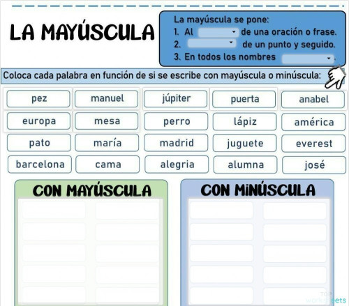 Uso de mayúsculas. Ficha interactiva | TopWorksheets